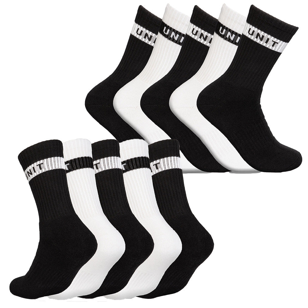 Unit Box 5-Pack Crew Socks - US 7 to 11 - Black - White - Multi | MTB Direct