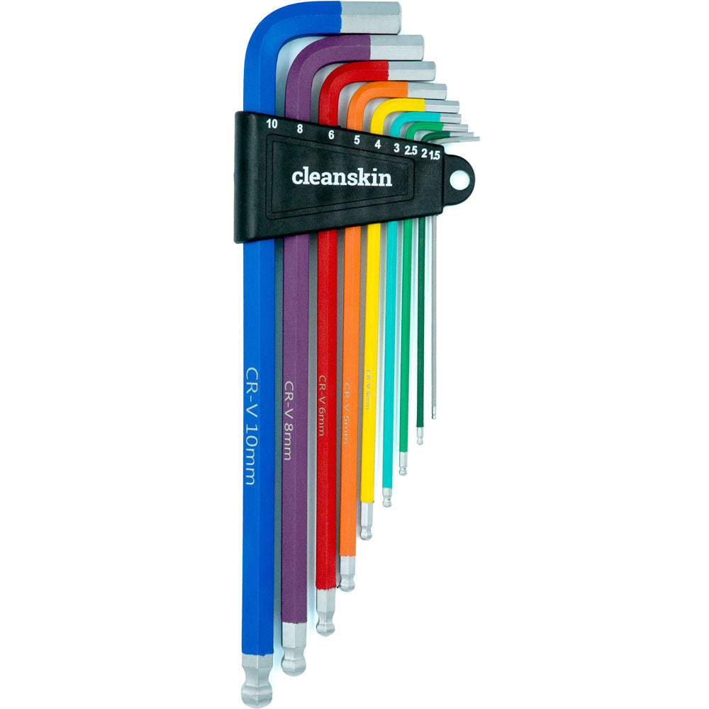 Cleanskin 9 Piece Coloured Ball End Allen Key Tool Set | MTB Direct
