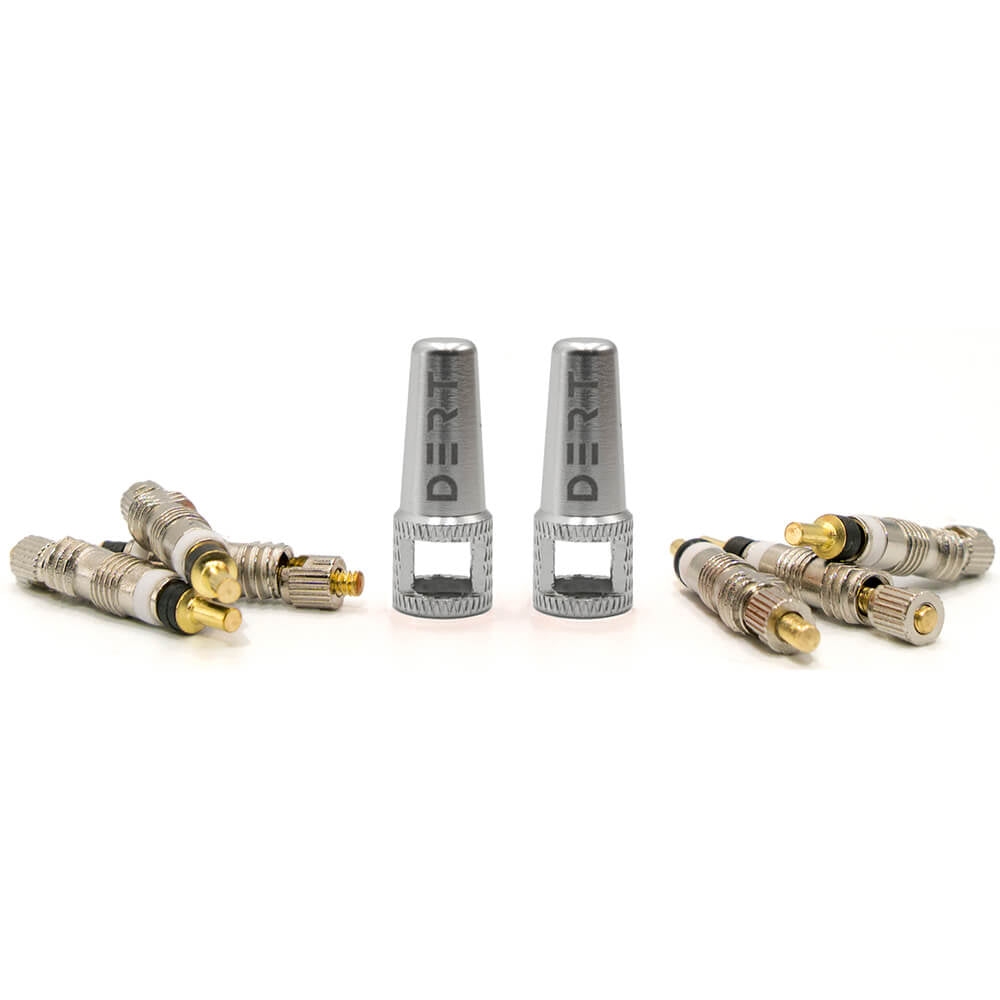 Dert Two in One Presta Valve Cap and Spare Cores - Silver - V2 | MTB Direct