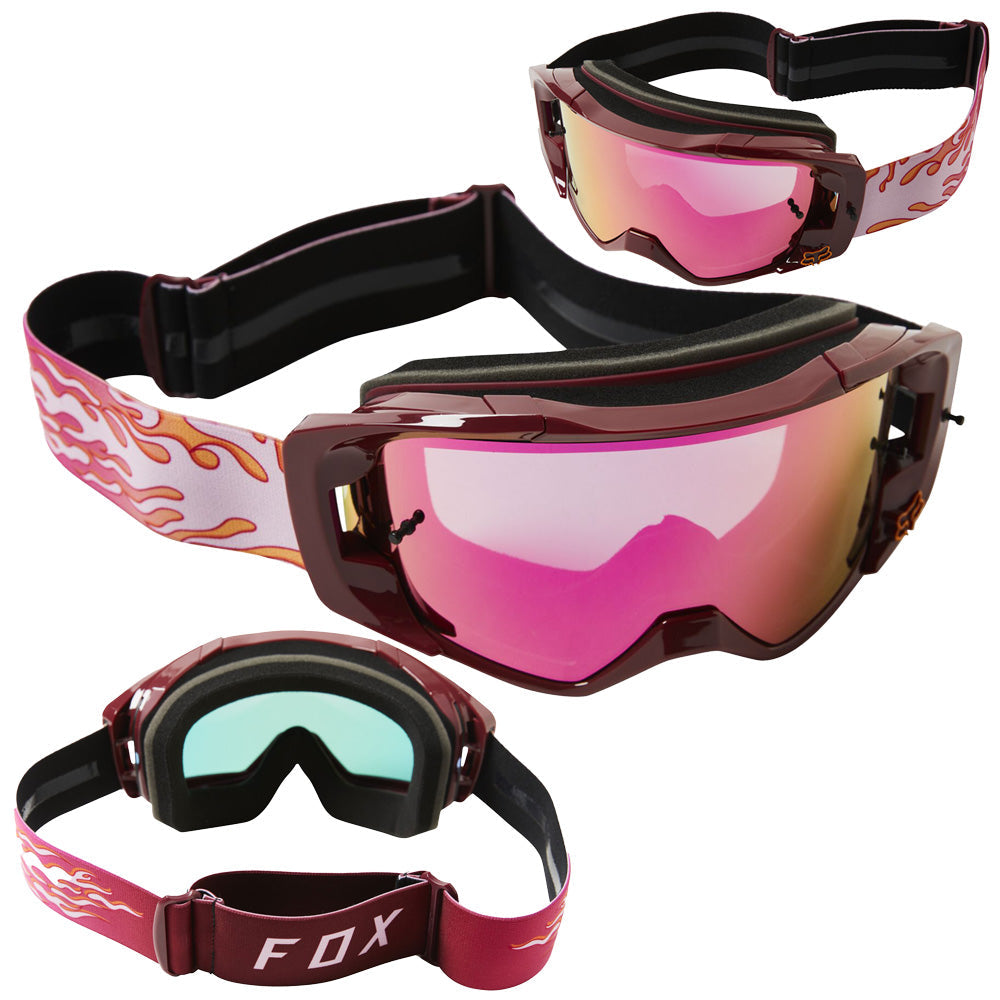 Fox Vue TS57 Goggles - Dark Maroon - Pink Mirror Lens | MTB Direct