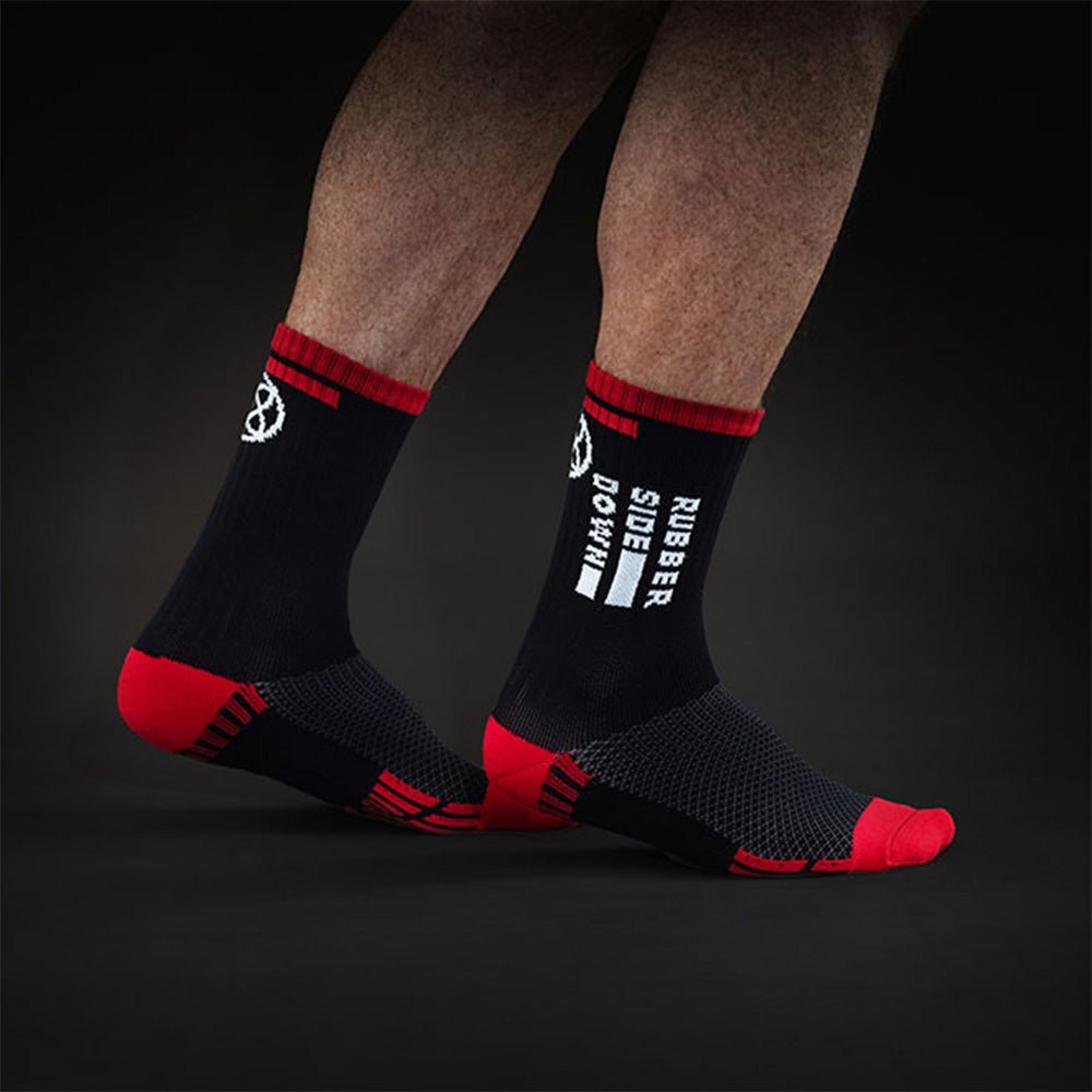 Rubber Side Down Unisex Trail Socks - L - Black - Red | MTB Direct