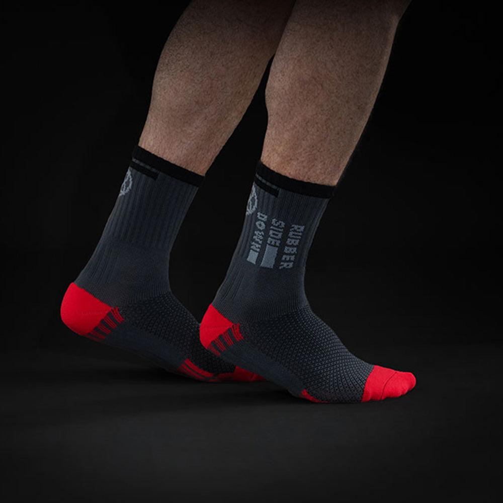 Rubber Side Down Unisex Trail Socks - S - Grey - Black | MTB Direct