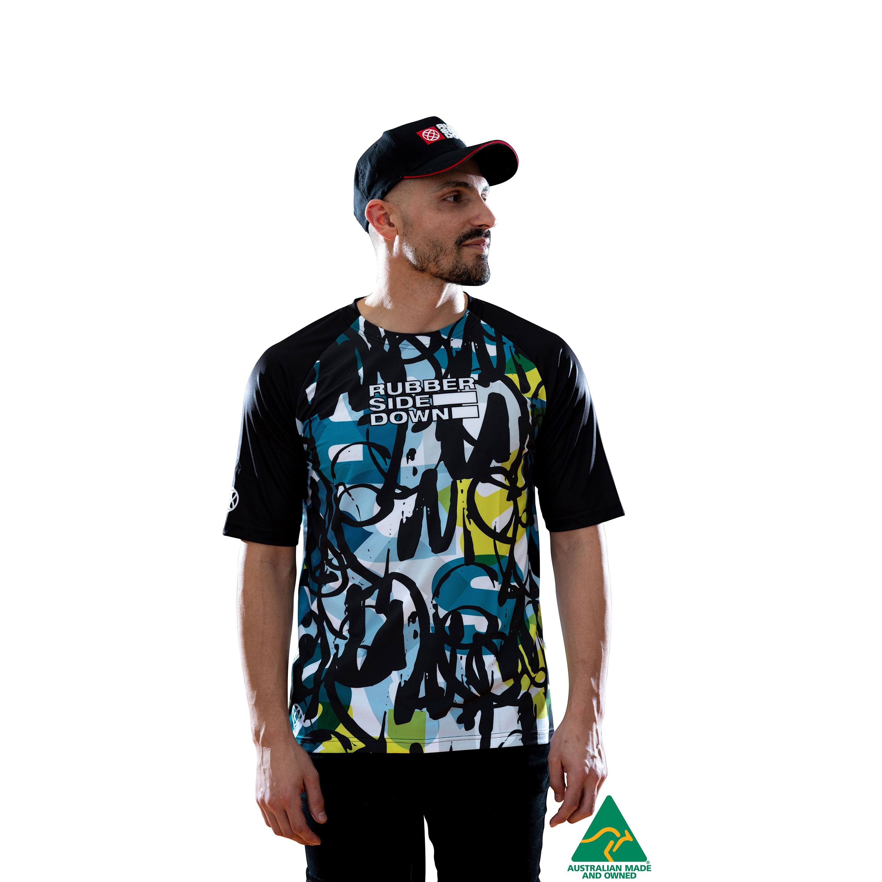Rubber Side Down His Street Tag Short Sleeve Jersey - L - Black - Blue ...