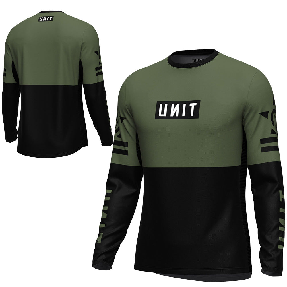 Unit Dual Mens Long Sleeve Jersey - L - Military | MTB Direct